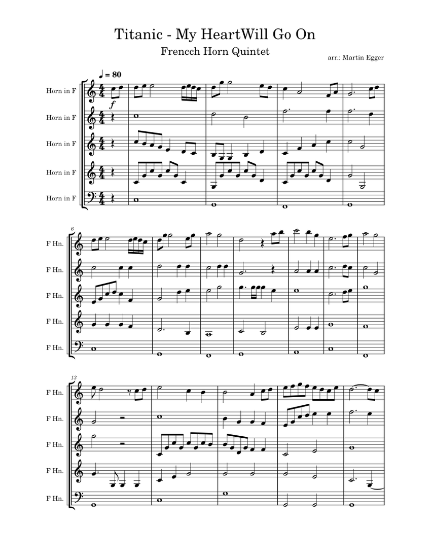 Titanic – James Horner (Horn Quintet) Sheet Music for French horn ...