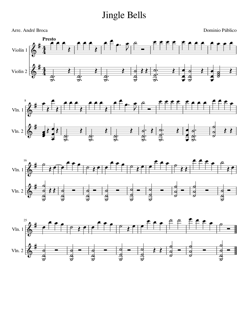 Jingle Bells Sheet music for Violin (String Duet) | Musescore.com