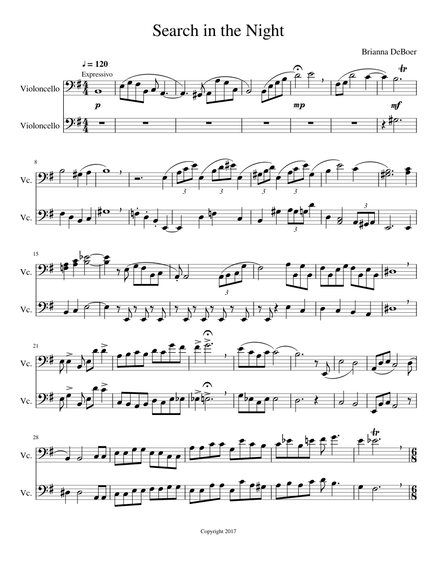 Search in the Night Sheet music for Piano, Contrabass, Cello (Mixed ...