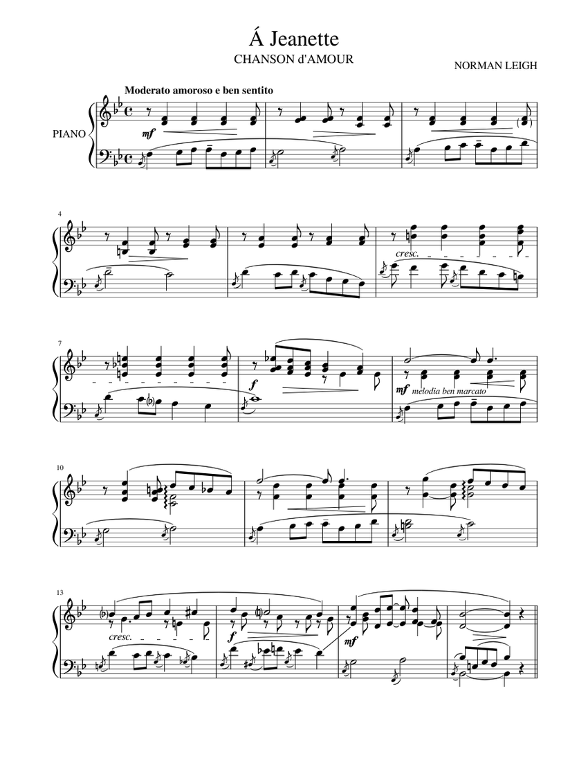 Á Jeanette (1921) Sheet Music for Piano (Solo) | MuseScore.com