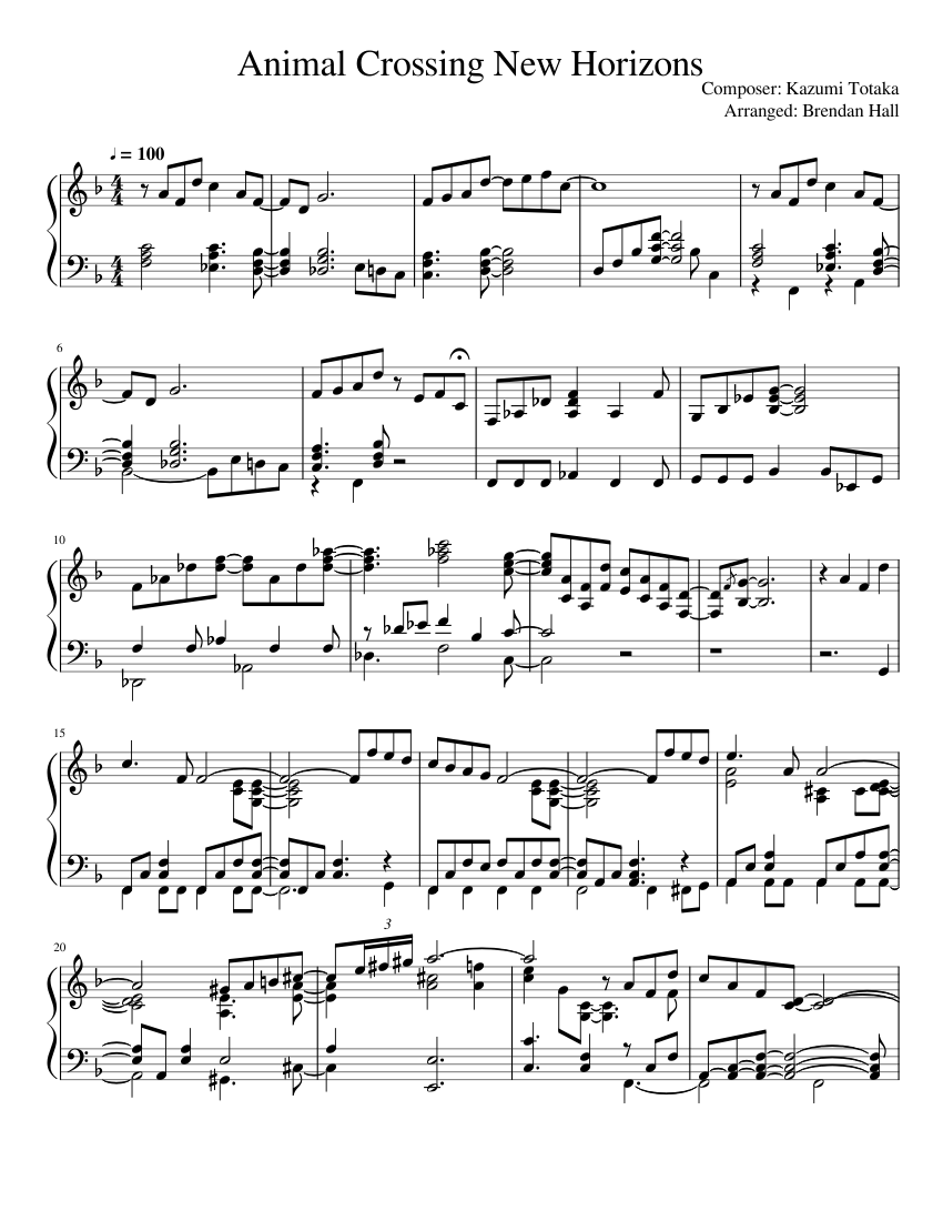 Animal Crossing New Horizons| Main Theme | Piano Sheet Music for Piano ...