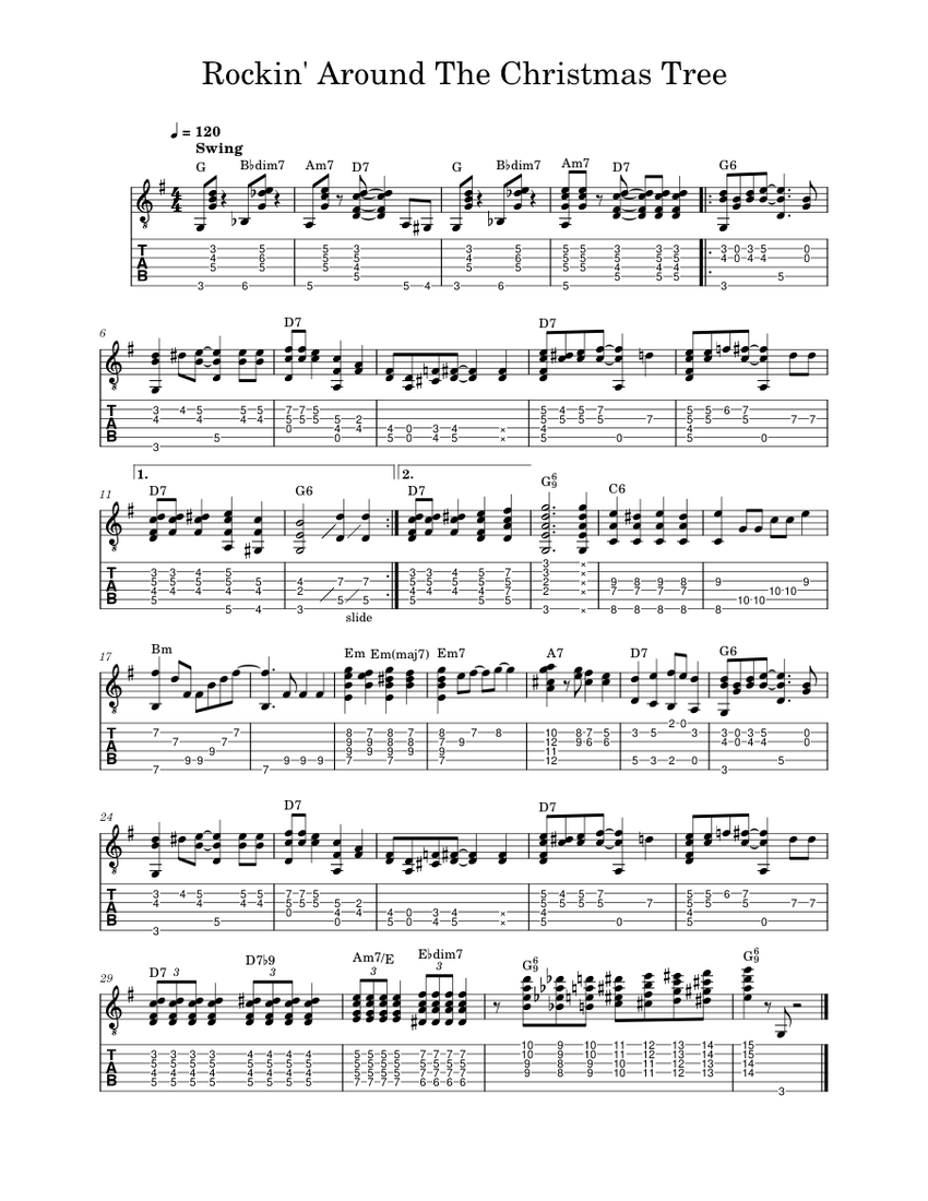 Rockin´Around the Christmas Tree Sheet Music and Tab with Chords for ...