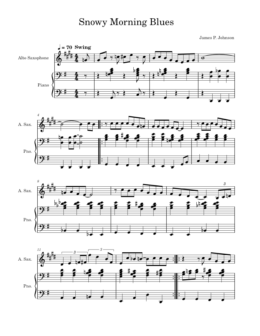 Snowy Morning Blues – James P. Johnson Sheet music for Piano, Saxophone ...