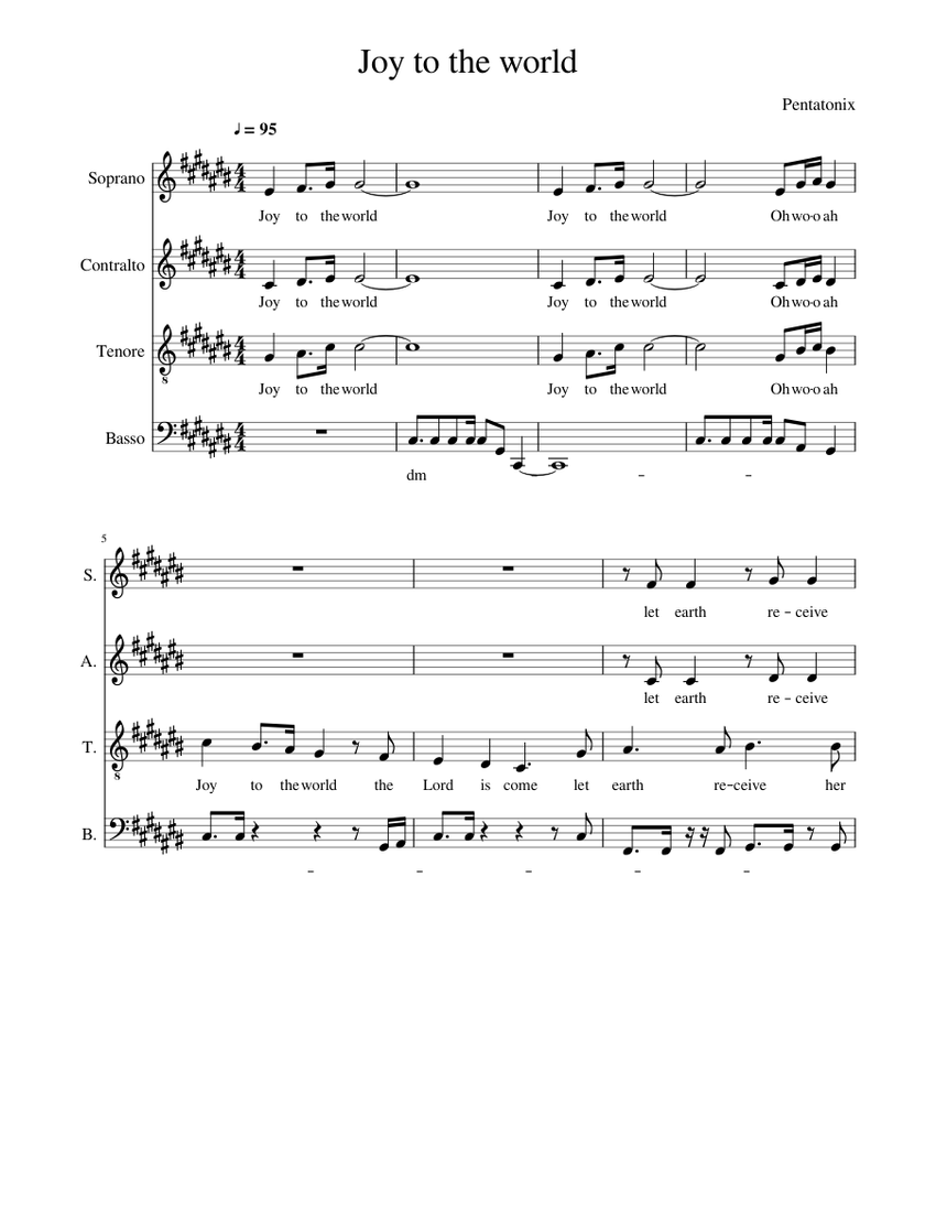 Joy to the world short Ver Sheet music for Soprano, Alto, Tenor, Bass ...