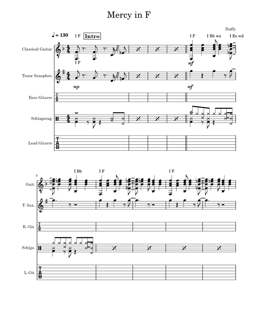 Mercy – Duffy Sheet Music and Tab for Saxophone tenor, Guitar, Bass ...