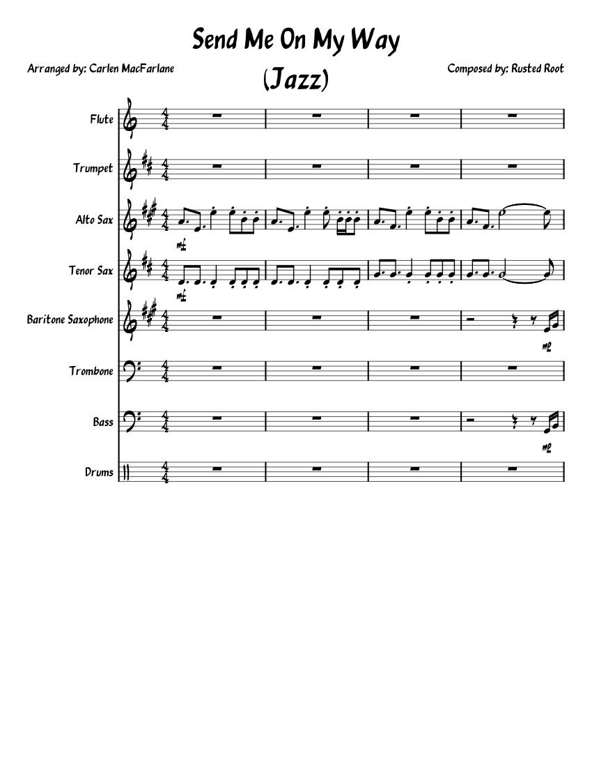 Send Me On My Way Sheet Music for Trombone, Flute, Saxophone alto ...