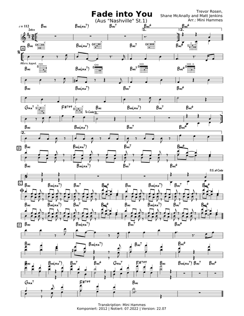 Rosen, Jenkins & McAnally - Fade into You (From "Nashville") Sheet ...