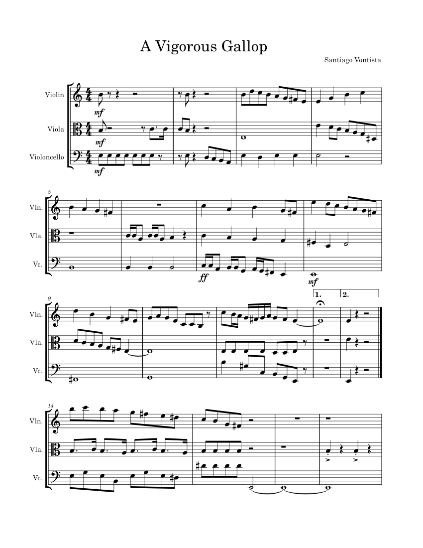 A Vigorous Gallop Sheet music for Violin, Viola, Cello (String Trio ...