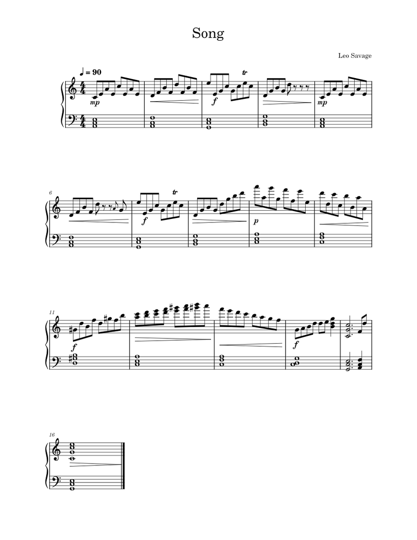 Song 1 Sheet music for Piano (Solo) Easy | Musescore.com