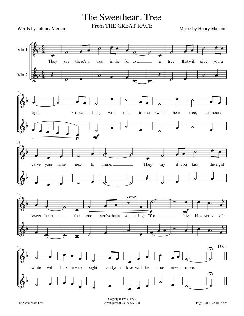 The Sweetheart Tree Sheet Music for Violin (String Duet) | MuseScore.com