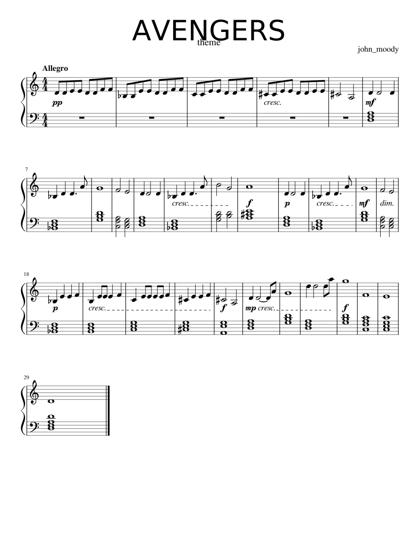 avengers theme Sheet music for Piano (Solo) Easy | Musescore.com