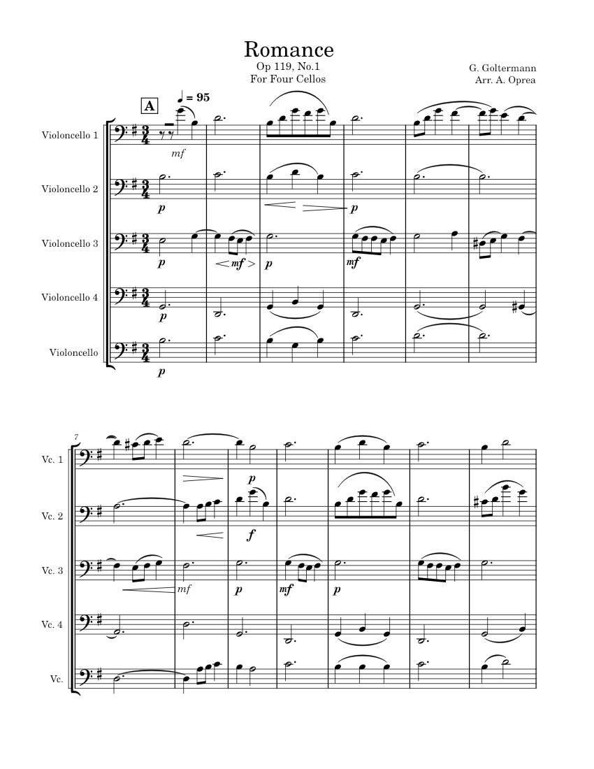 Romance Cello but Everyone Gets the Melody (arr. for 5 cellos) Sheet ...