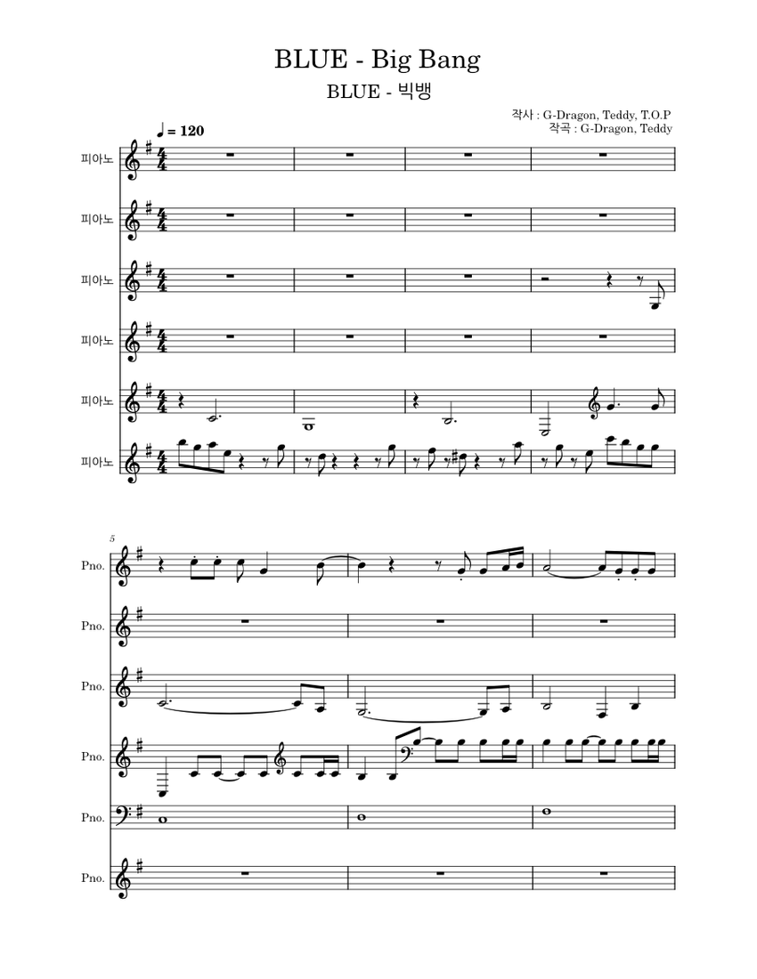 [K-POP] BLUE - Big Bang(빅뱅) Sheet music for Piano (Mixed Ensemble ...