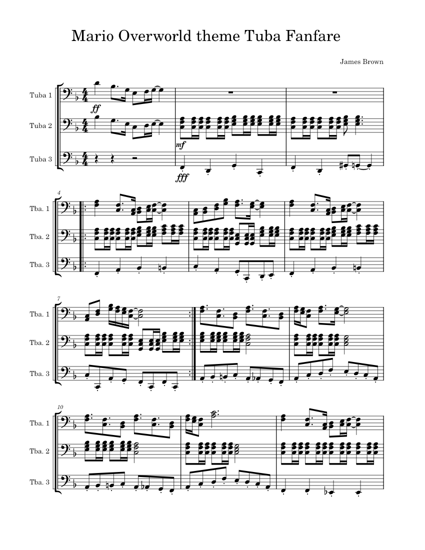 Mario Overworld theme Tuba Fanfare Sheet Music for Tuba (Mixed Trio ...