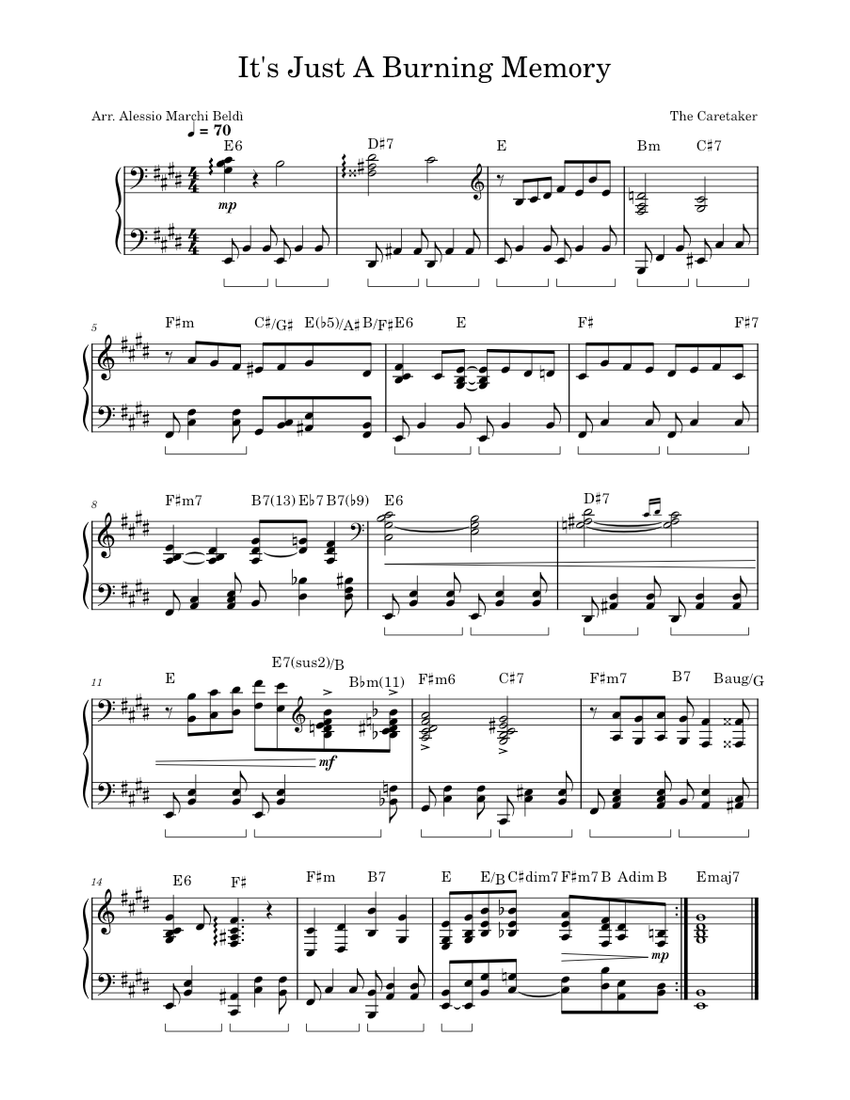 It's just a burning memory – The Caretaker Sheet music for Piano (Solo ...