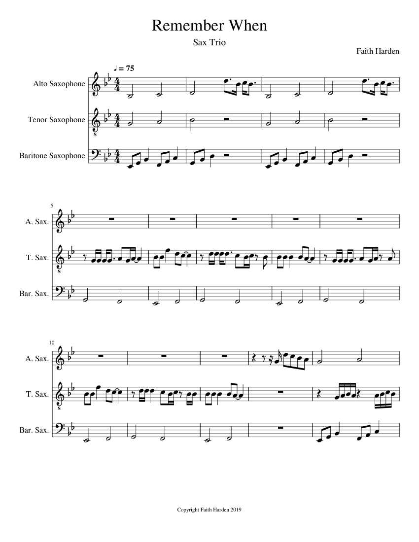 Remember When Sheet Music For Saxophone Alto Saxophone Tenor