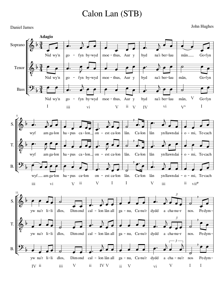 Calon Lân - STB Sheet Music with Chords for Soprano, Tenor, Bass voice ...