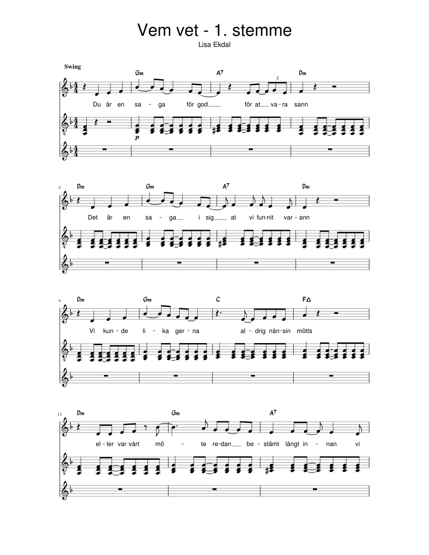 Vem Vet - 1. stemme Sheet music for Piano, Guitar, Ukulele (Mixed Trio ...
