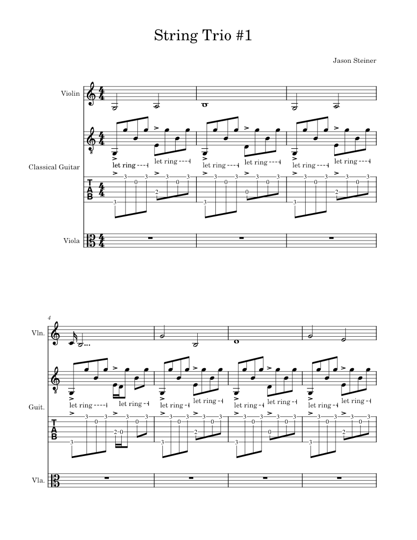 String Trio #1 - Jason Steiner Sheet music for Violin, Viola, Guitar ...