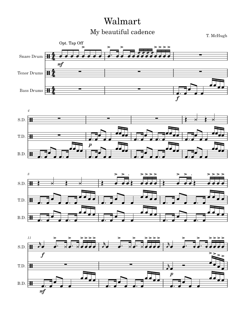 Walmart (Drumline Cadence) Sheet music for Snare drum, Tenor drum, Bass ...