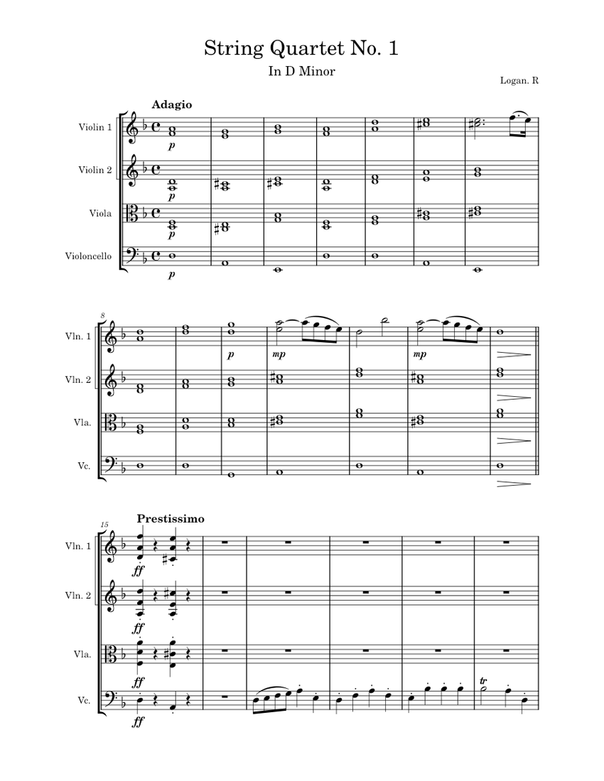 String Quartet in D Minor (Op. 4 No. 1) - First Movement Sheet music ...