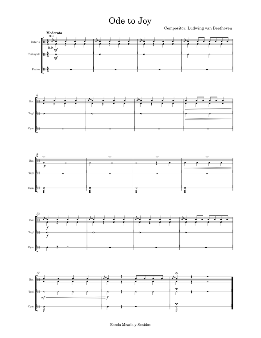Ode to Joy para Percussão Sheet music for Crash, Drum group, Triangle ...