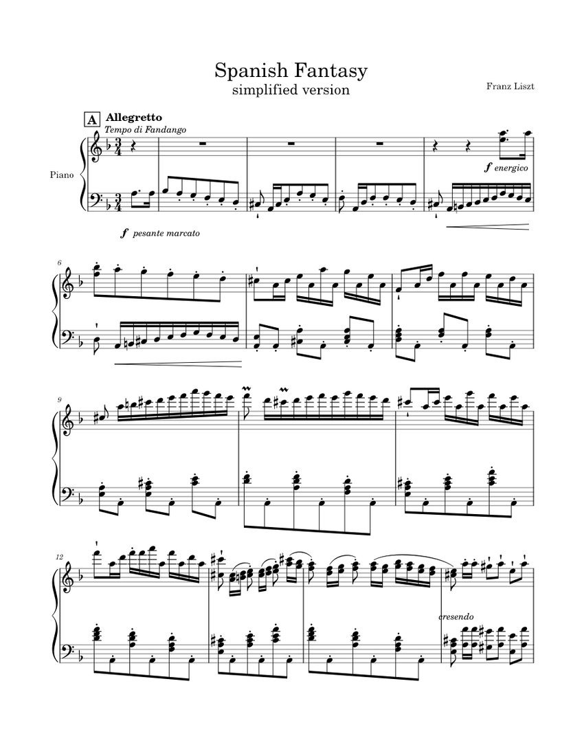 Spanish Fantasy S.253 simplified version – Franz Liszt Sheet music for ...