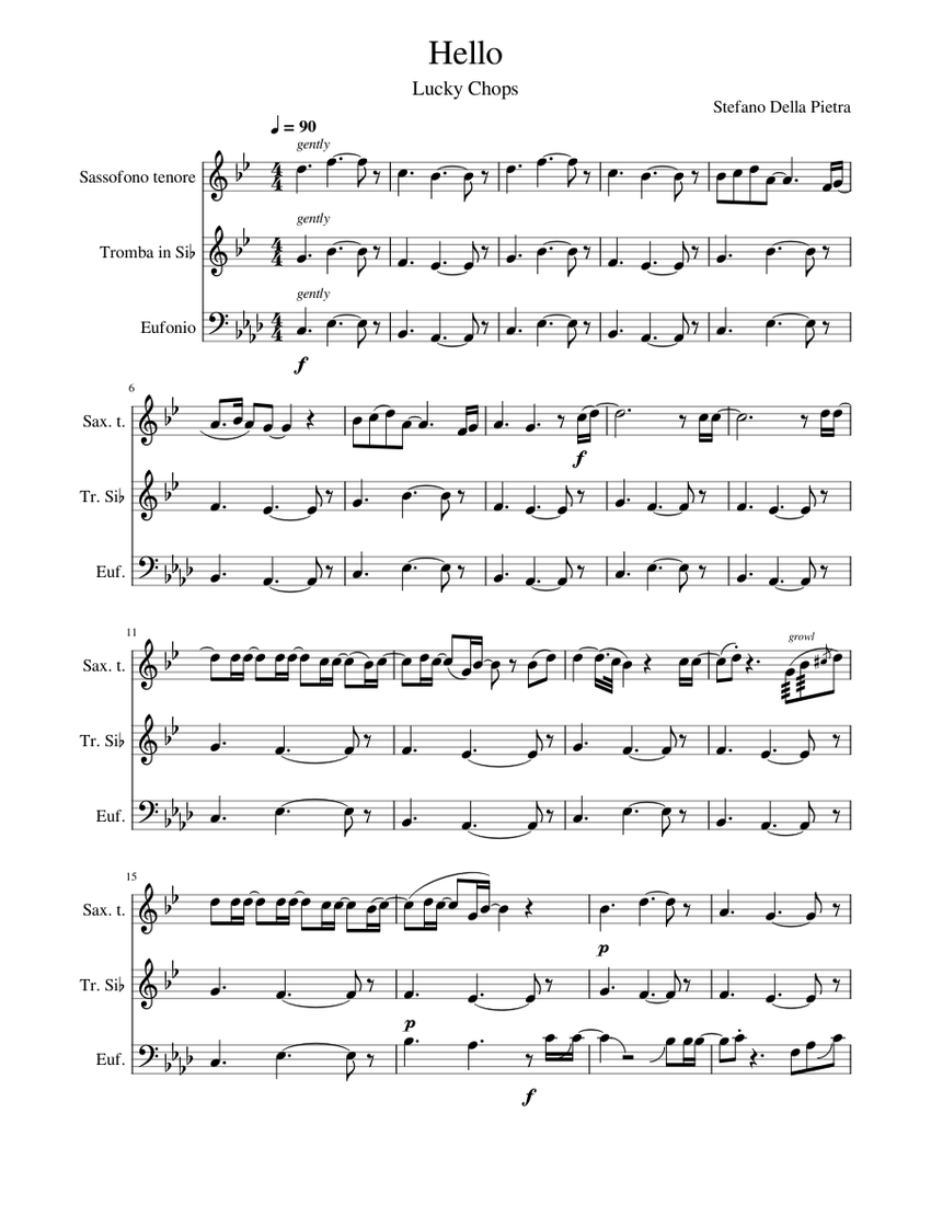 Hello Sheet music for Euphonium, Saxophone tenor, Trumpet in b-flat ...