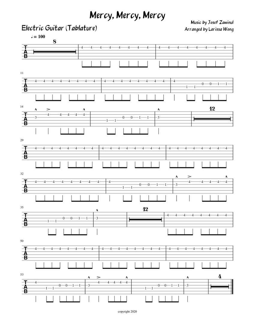 Mercy, Mercy, Mercy Electric Guitar Tablature) Sheet music for Guitar ...