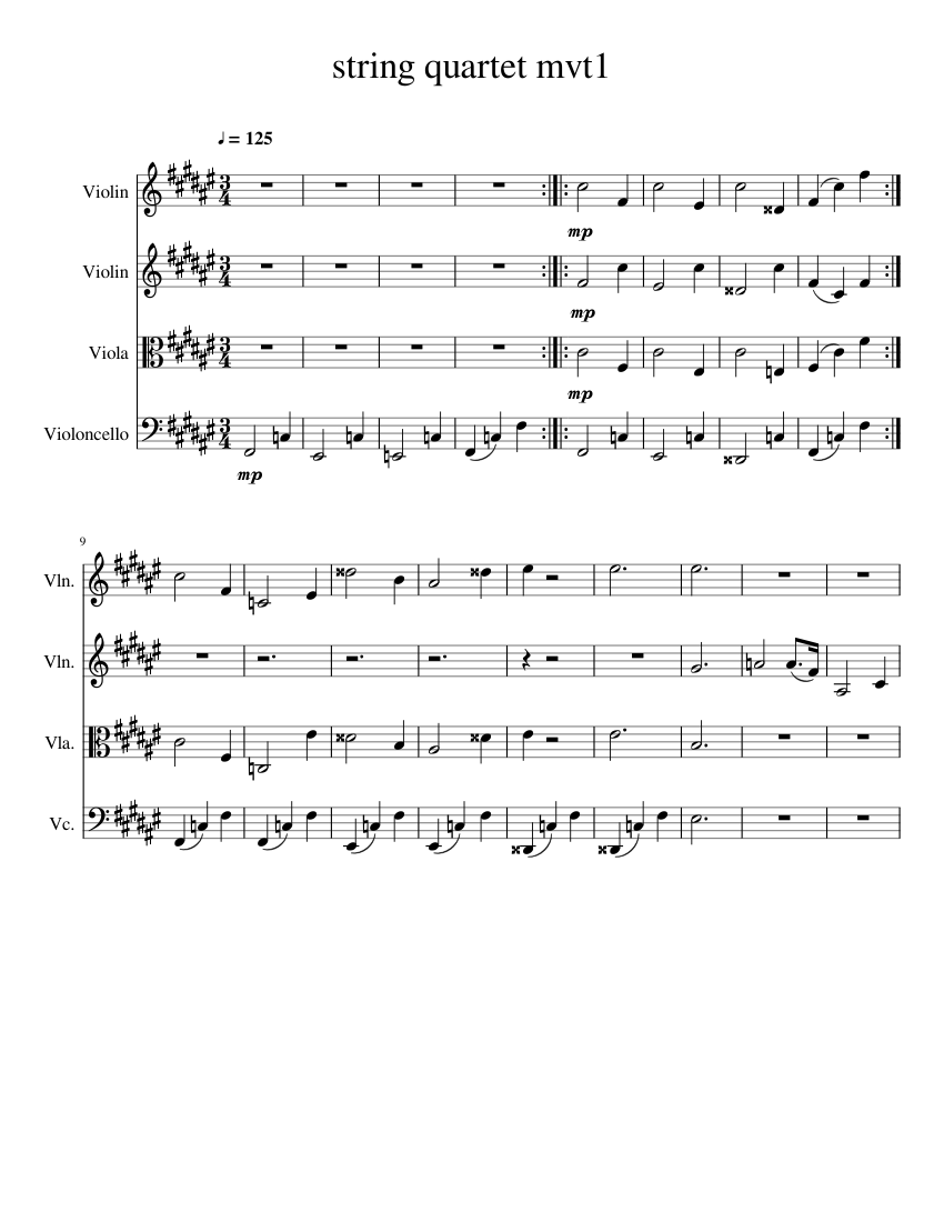 string quartet mvt1 Sheet music for Violin, Viola, Cello (String Quartet) | Musescore.com