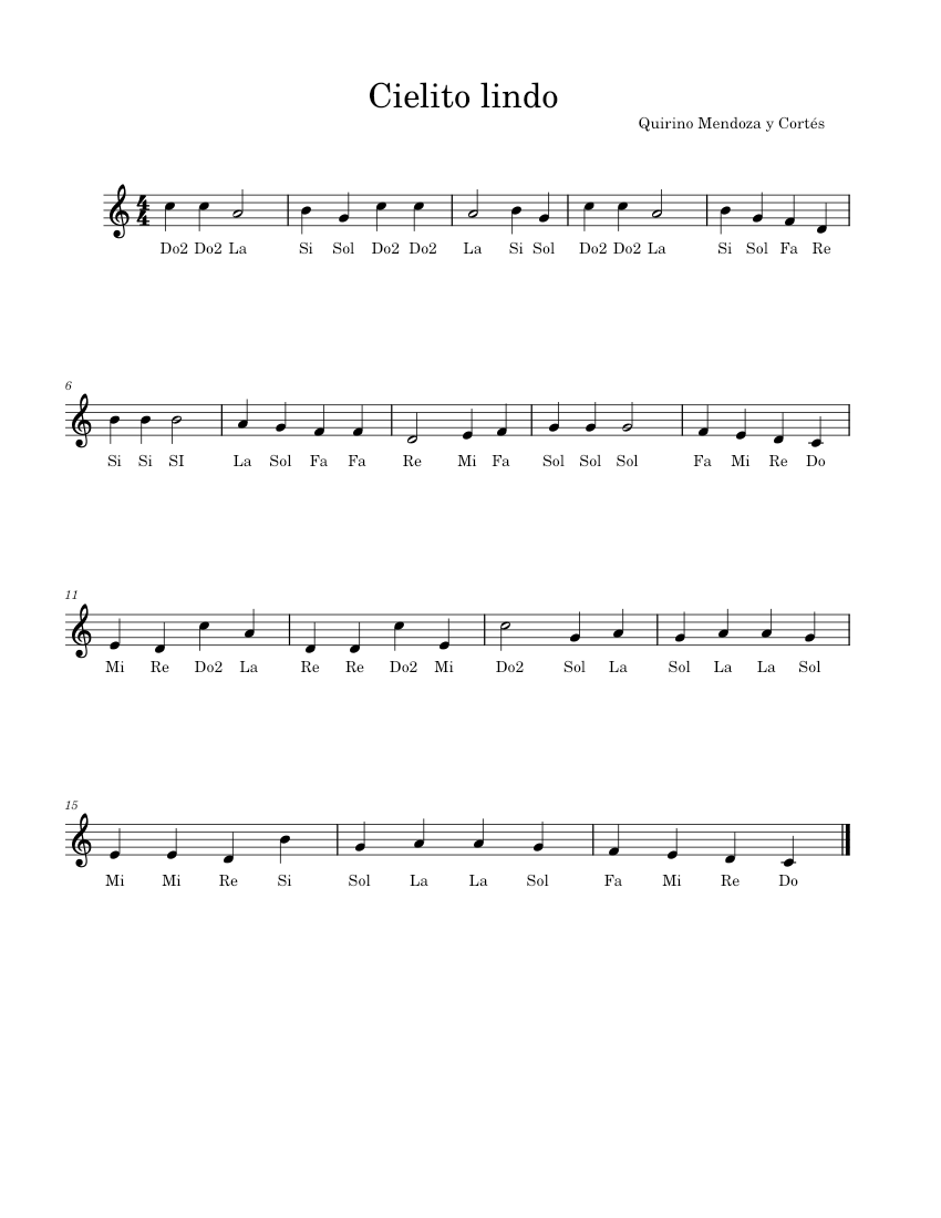 CIelito lindo – Quirino Fidelino Mendoza y Cortés Sheet music for Piano (Solo) Easy | Musescore.com