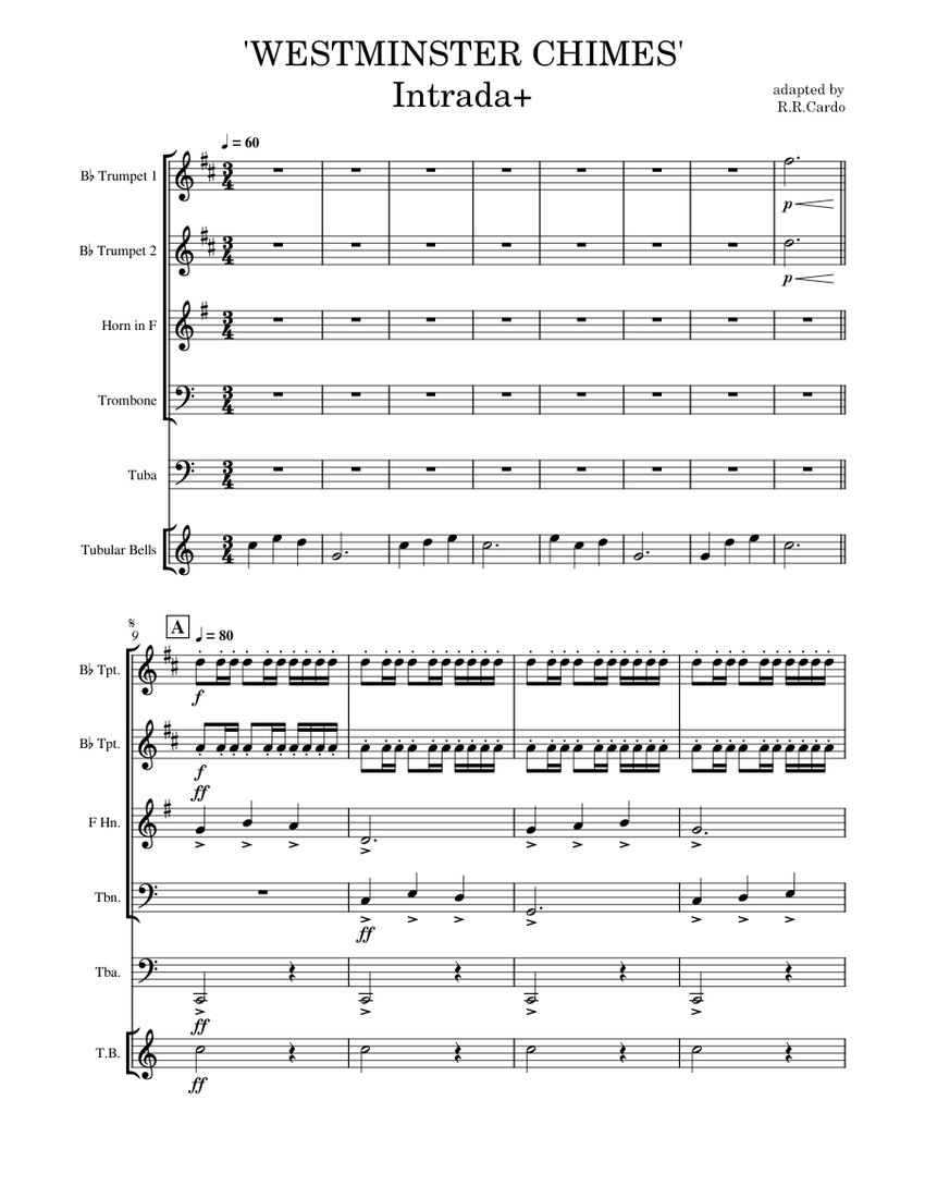 WESTMINSTER CHIMES Sheet music for Trombone, Tuba, Trumpet in b-flat ...