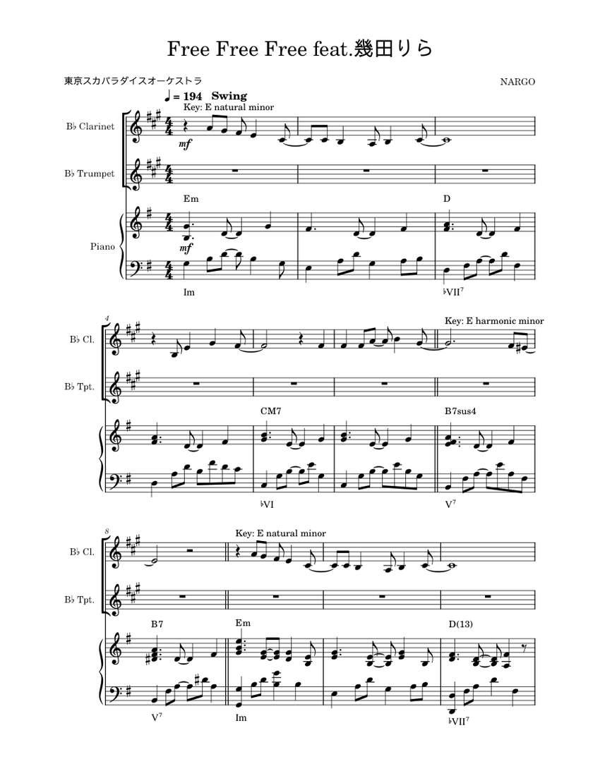 Free free free feat. 幾田りら – Tokyo Ska Paradice Orchestra Sheet music ...