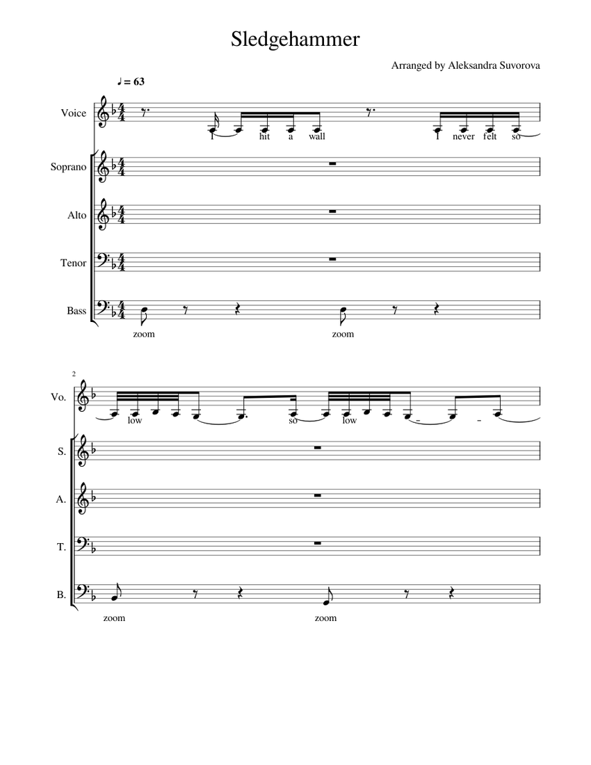 Sledgehammer Sheet music for Soprano, Alto, Tenor, Bass voice & more ...