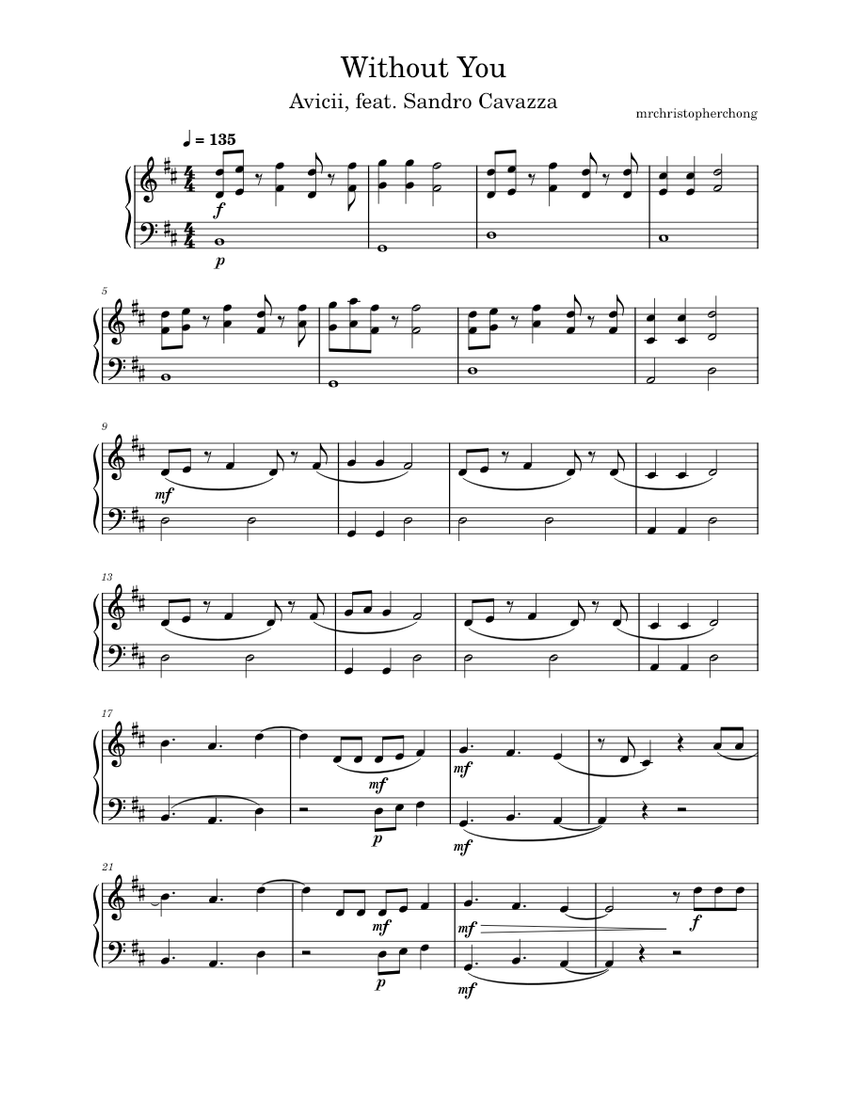 Without You Sheet music for Piano (Solo) | Musescore.com