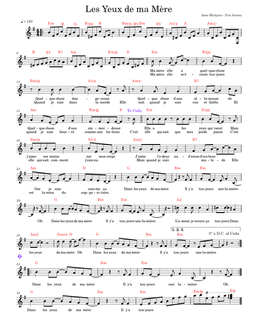 Dans les yeux de ma mere – Arno - piano tutorial