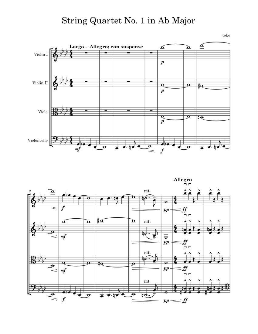 Short Quartet 1 in Ab Major Sheet Music for Violin, Viola, Cello ...