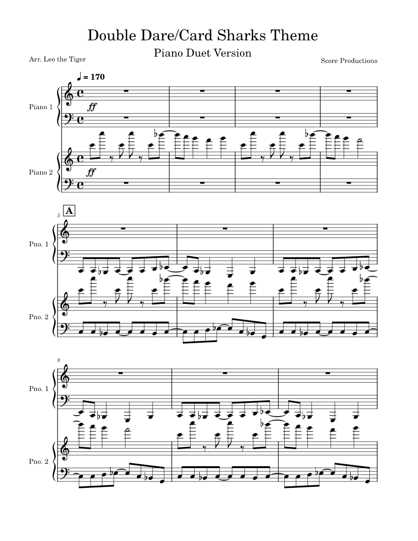 Piano Duet: Double Dare/Card Sharks Theme – Edd Kalehoff Sheet music ...