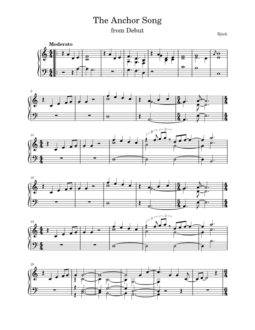 The Anchor Song – Björk Sheet Music for Piano (Solo) easy | MuseScore.com