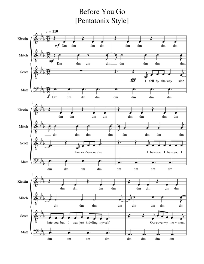 Before You Go [Pentatonix Style] - Full Arrangement Sheet Music for ...