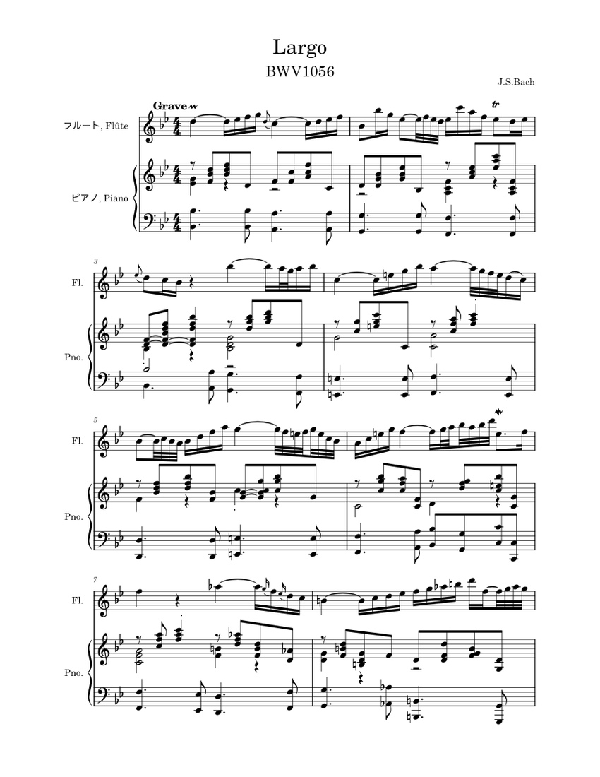 Largo_BWV_1056 Sheet Music for Piano, Flute (Solo) | MuseScore.com