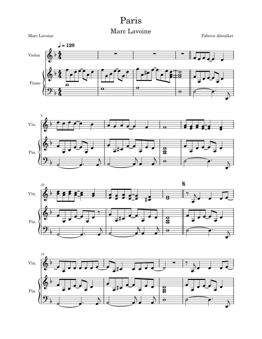 Paris Sheet music for Piano, Violin (Piano-Voice) | Musescore.com