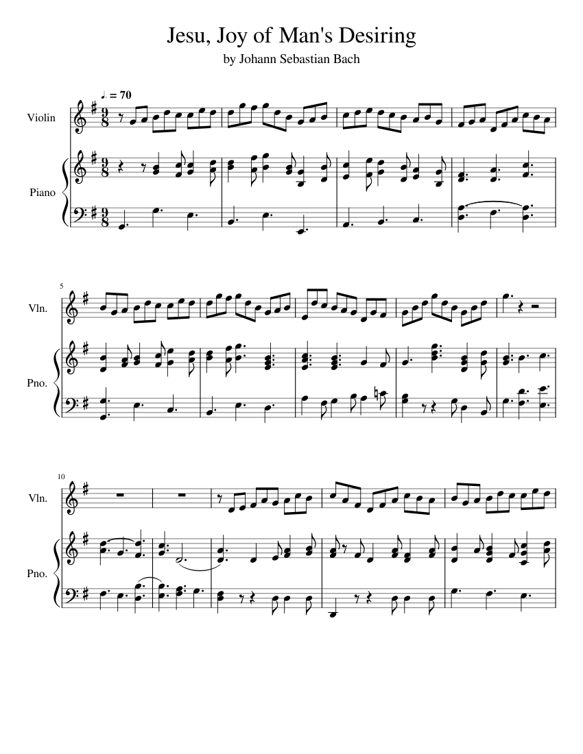 Jesu_Joy_Of_Mans Desiring piano violin Sheet music for Piano, Violin ...