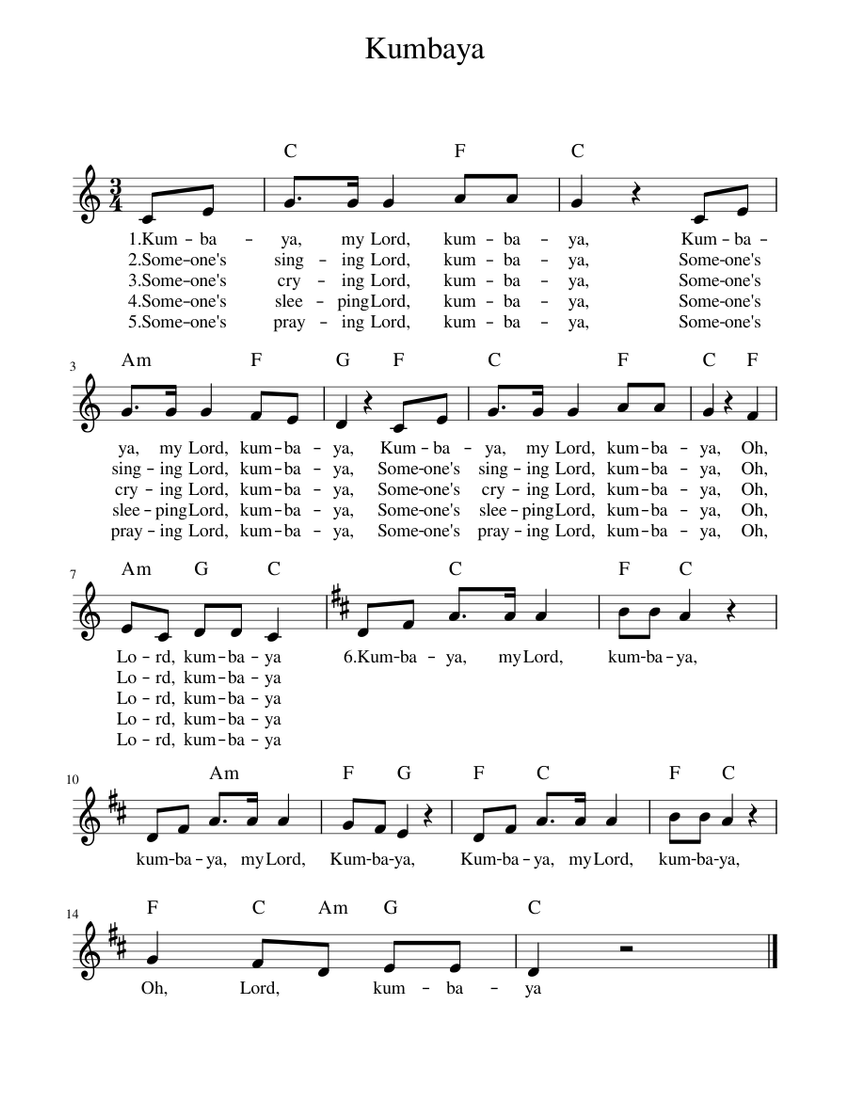 Kumbaya Sheet Music for Piano (Solo) Easy | MuseScore.com