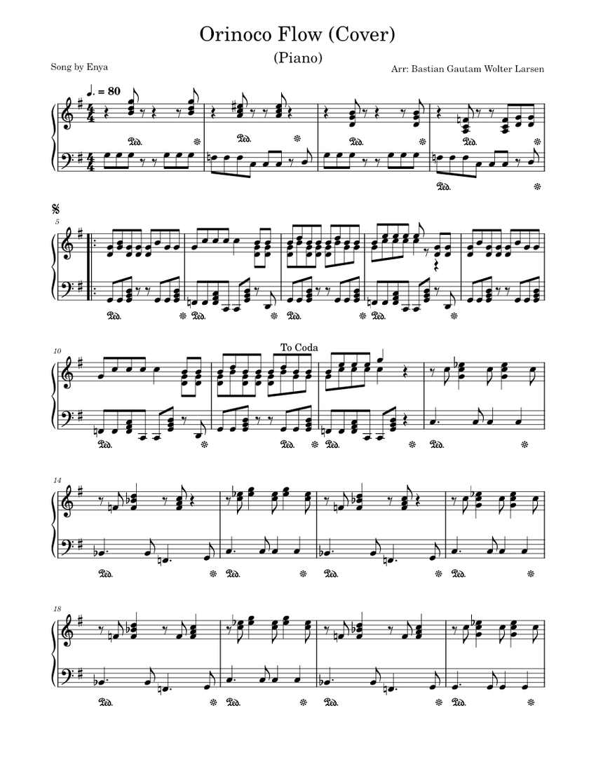 Orinoco Flow (Cover) - Piano Sheet music for Piano (Solo) | Musescore.com