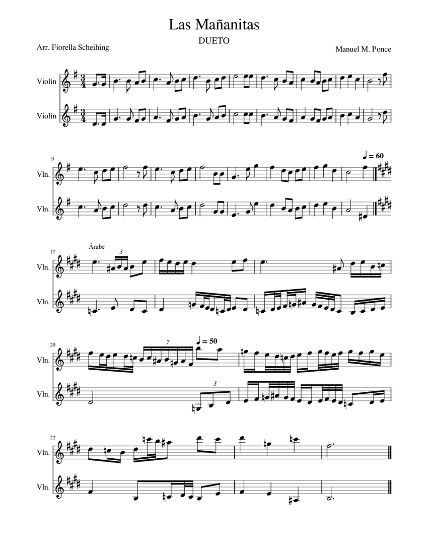 Las Mañanitas DUETO Sheet Music for Violin (String Duet) | MuseScore.com