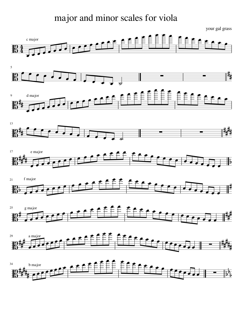 major and minor scales for viola Sheet Music for Piano (Solo) Easy ...