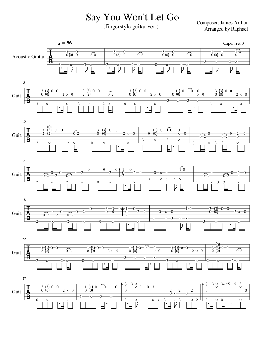 Say You Won't Let Go (fingerstyle guitar arr.) Sheet Music and Tab for ...