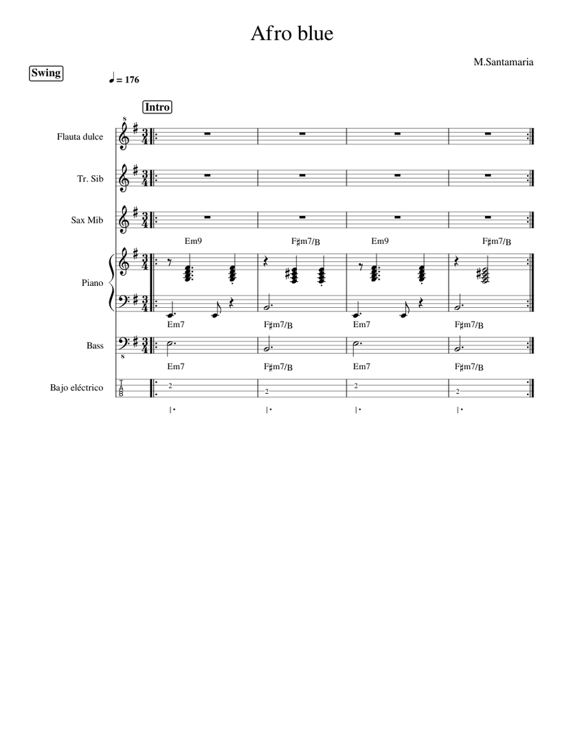 Afro Blue Sheet Music and Tab with Chords for Piano, Saxophone alto ...