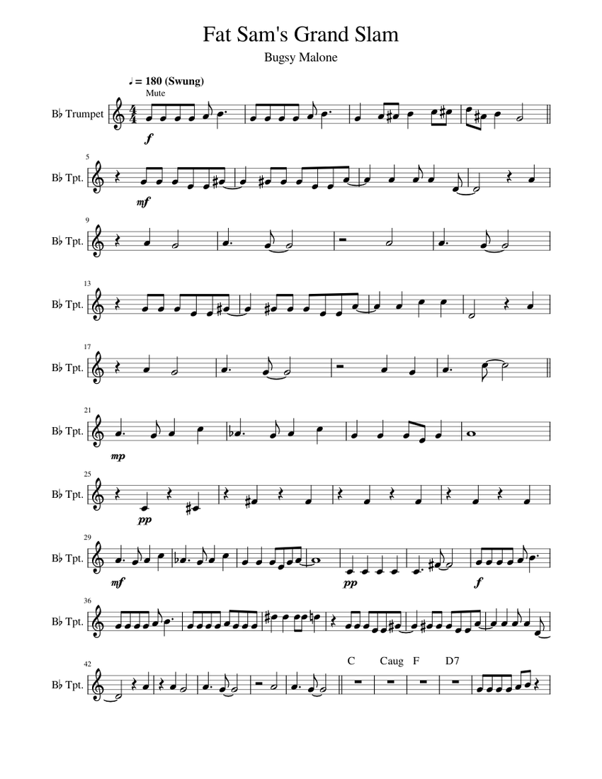 Fat Sam's Sheet Music with Chords for Trumpet in b-flat (Solo ...